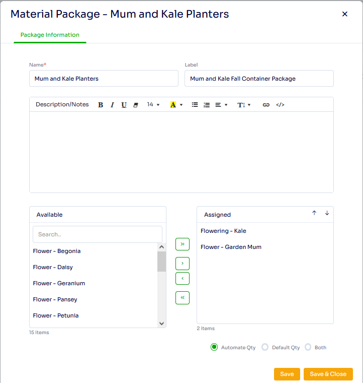Create Material Packages