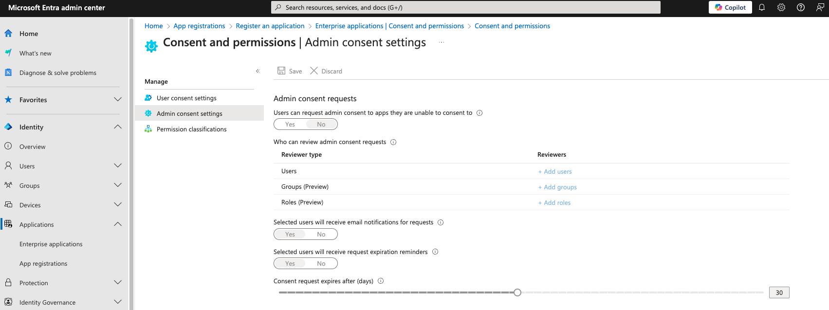 Managing user and admin consent in Microsoft Entra